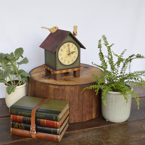 Bird House Clock Wood Bird House With Clock and Hand Carved | Etsy