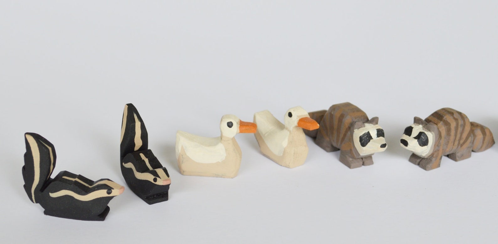 Hand Carved Wooden Noah's Ark Animals Skunk Ducks - Etsy