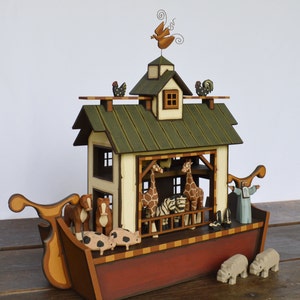 Heirloom Noah's Ark, Wooden Ark Animals, Hand Carved Wooden Noah's Ark ...