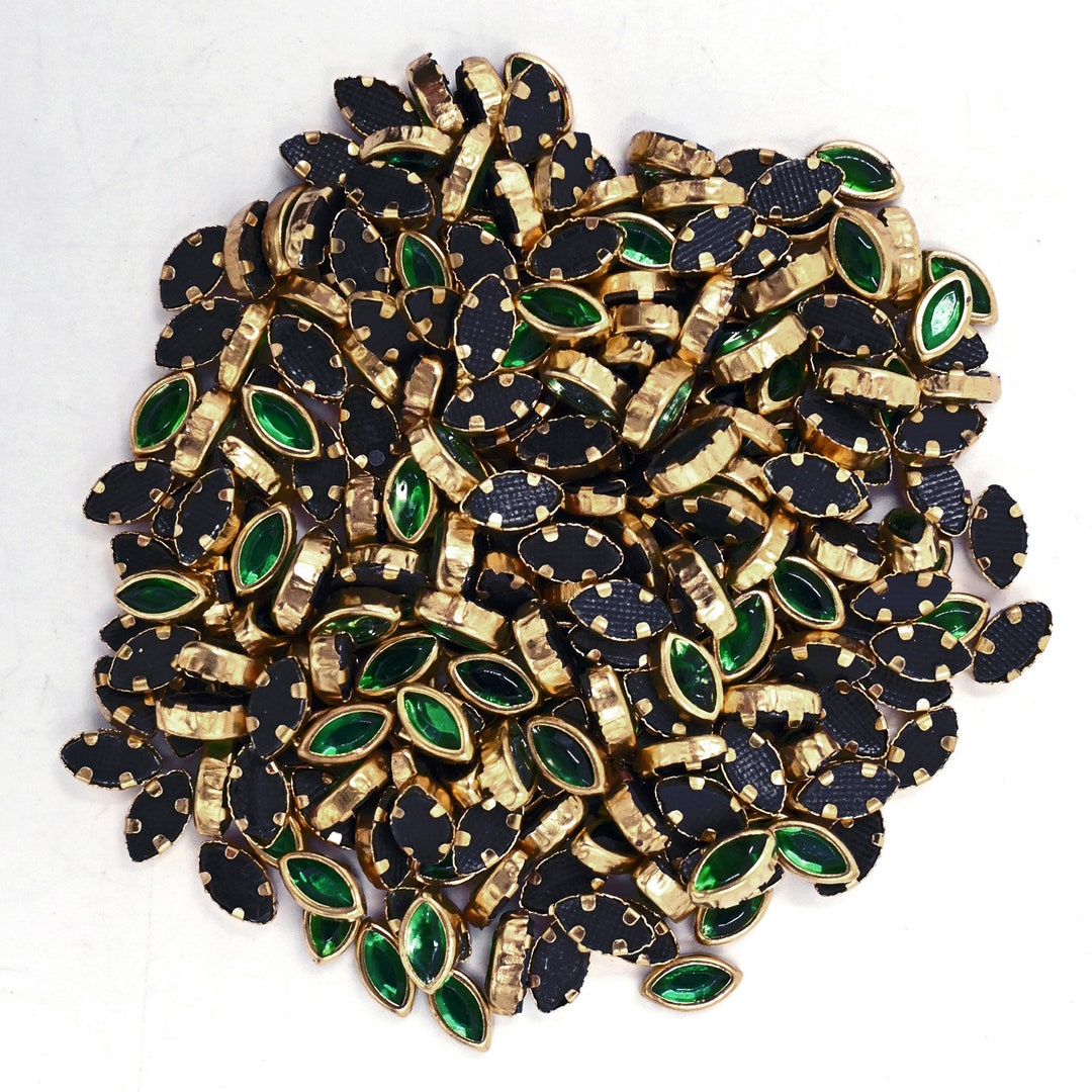 Kundan Stones in Kishti Boat Shape Emerlad Green Colour for DIY ...