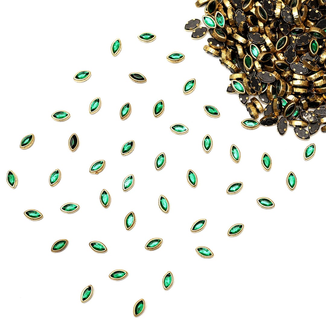 Kundan Stones in Kishti Boat Shape Emerlad Green Colour for DIY ...