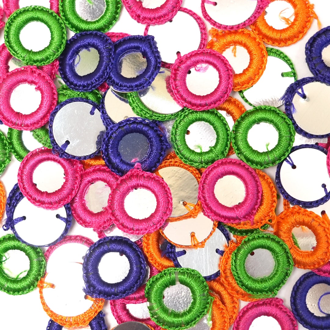 4 Colour, 100 Pieces- Crochet Thread Rings Combo Pack-25 Pieces of Each ...