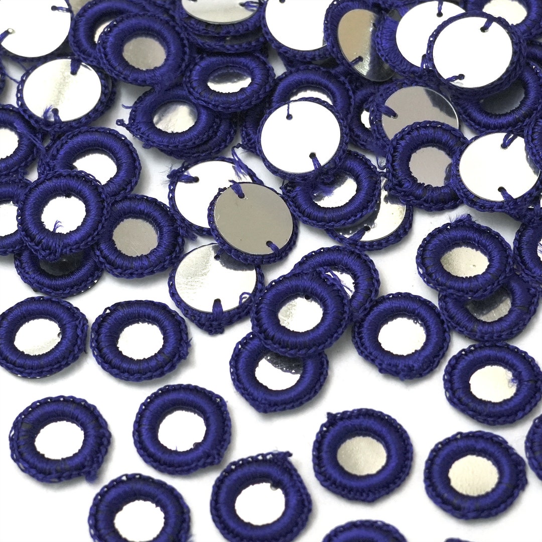 100 Pieces, 18MM Blue Crochet Thread Rings With Metallic Mirror ...