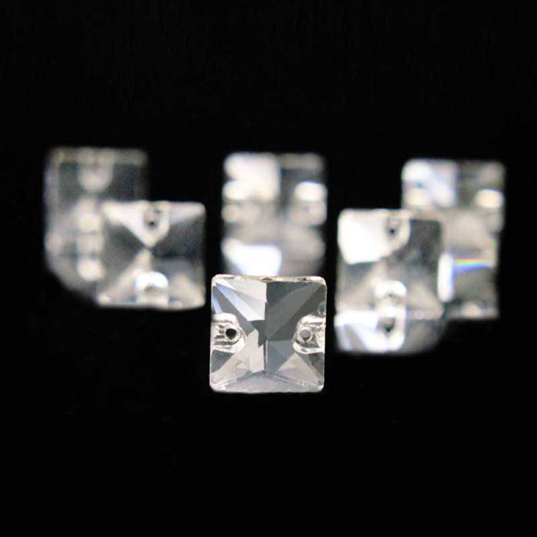 12MM, 25 Pieces Silver Color Flat Back Square Double Hole Glass Crystal ...
