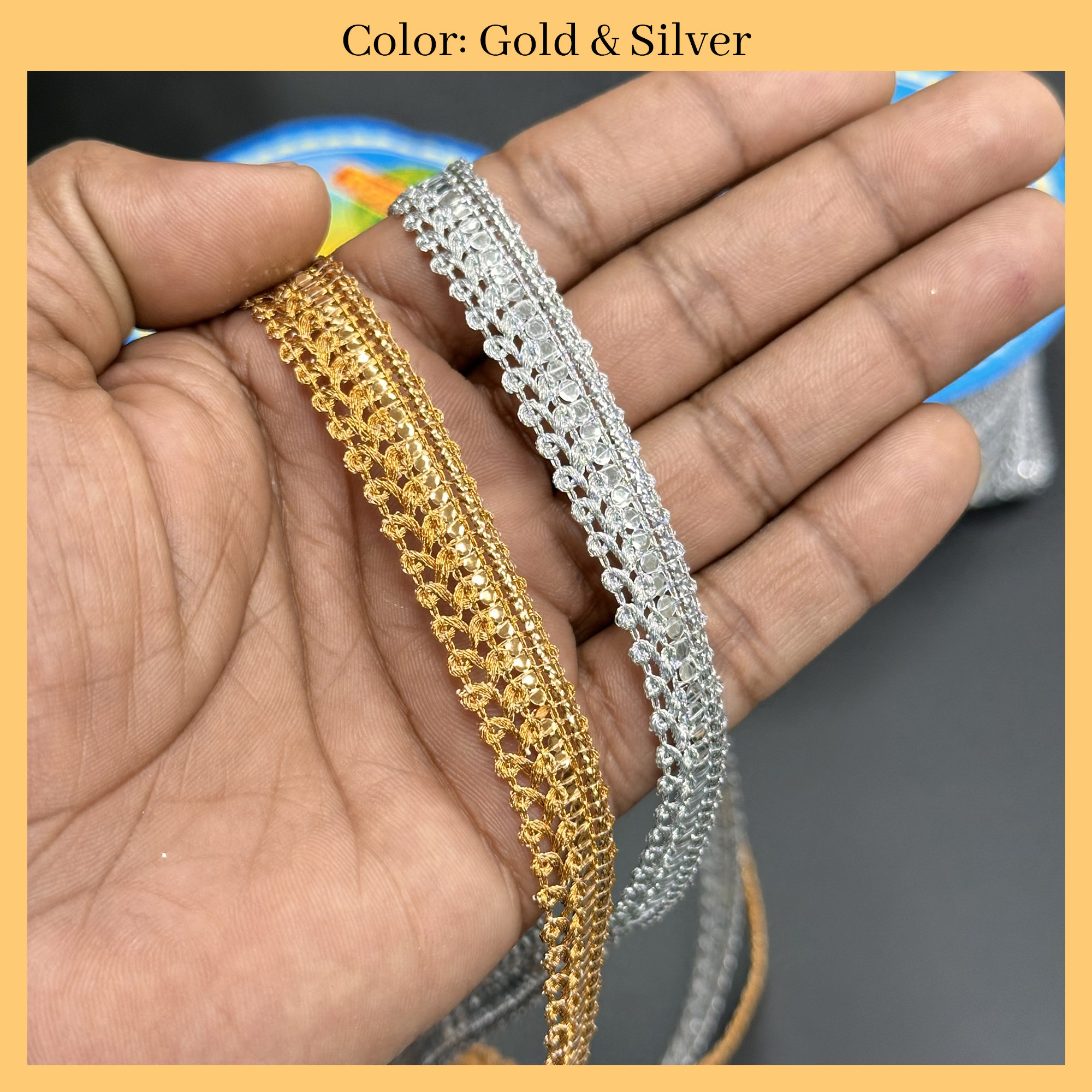 Gold & Silver Combo Zari Sequence Border Trim Lace for Sewing, Crafts ...