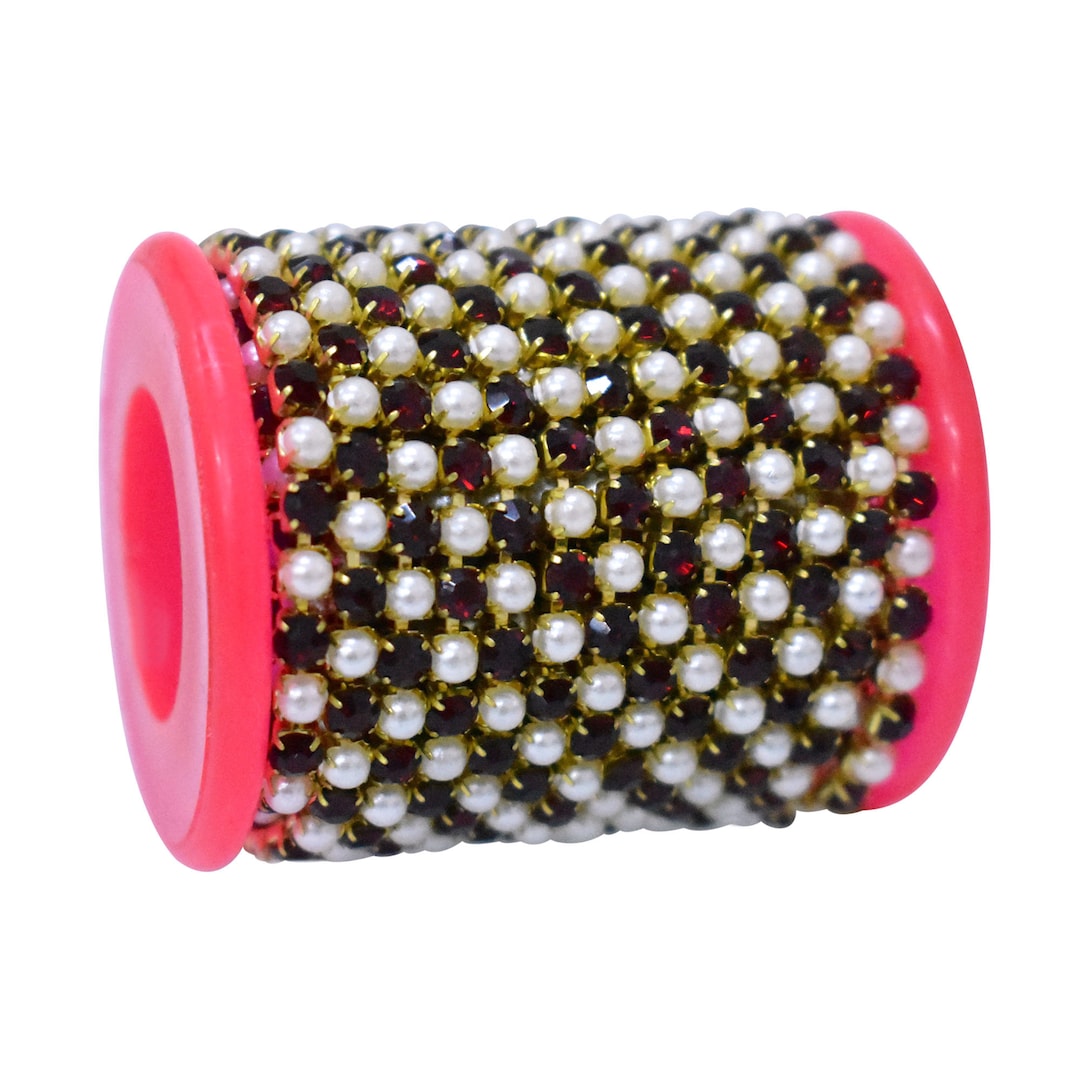 Rhinestone Chain Trim Crystal Cup Chain Ruby Red Crystal & Cream Pearl ...