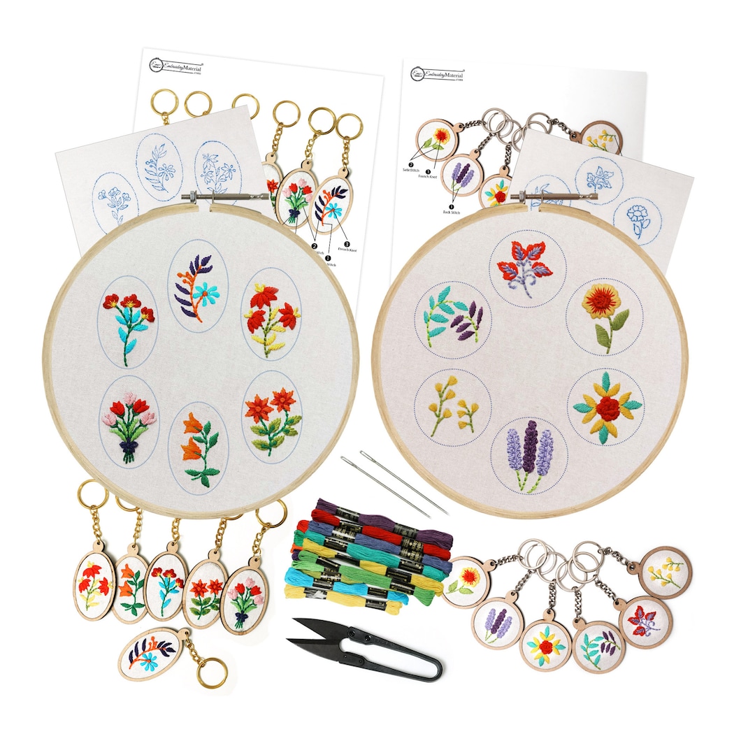 DIY Embroidery Kit Keychain, Cross Stitch Kit Key Chain, Craft Key ...