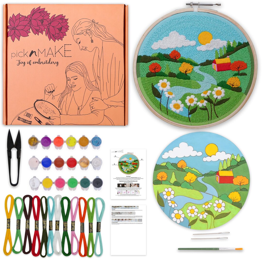 DIY Embroidery & MDF Painting Kit | Landscape Art Craft Set for Adults ...