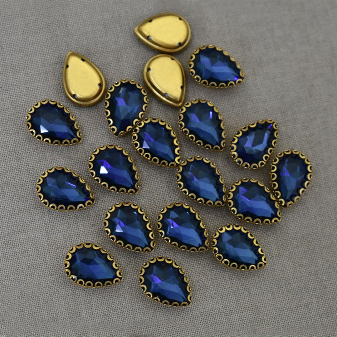 10 Pieces, Navy Blue Color Sew on Glass Crystal Stone/rhinestones Beads ...