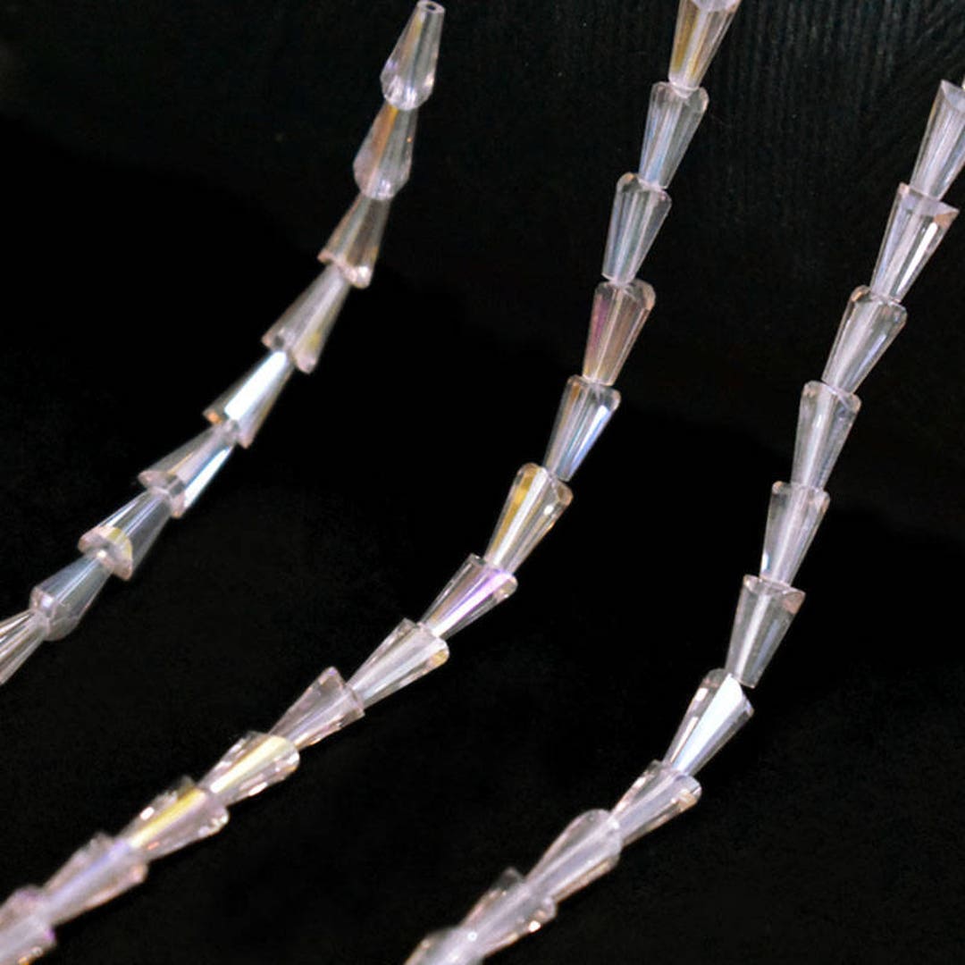 Cone Faceted Beads Strand Crystal Transparent Fire Polished Spacer ...