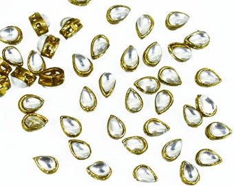 7x10mm Silver Color Tear Drop Shape Kundan Stones | Etsy