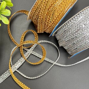 Gold & Silver Combo Zari Sequence Border Trim Lace for Sewing, Crafts ...