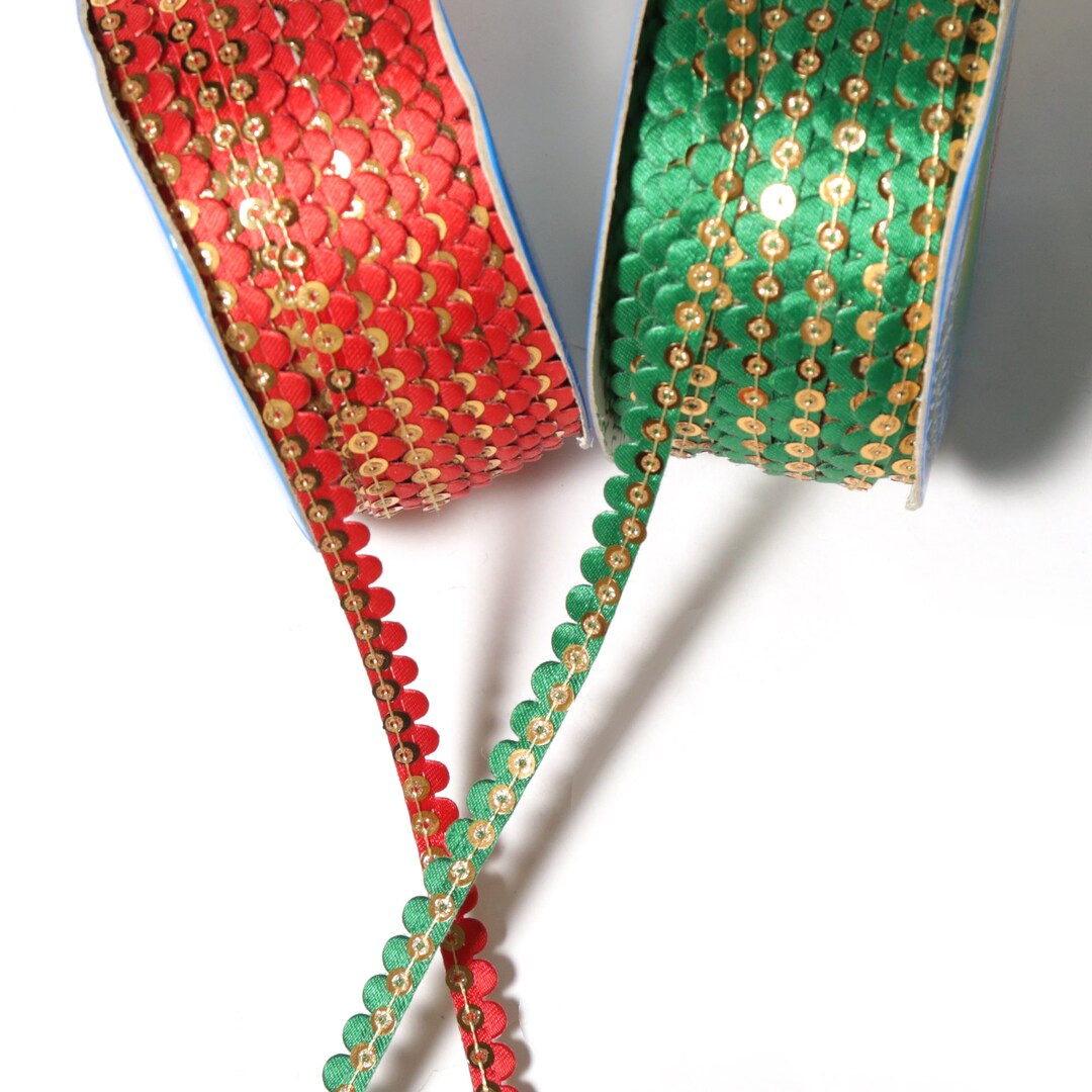 Red and Green Sequins Sitara Lace Border for Dupatta, Lehenga, Saree ...