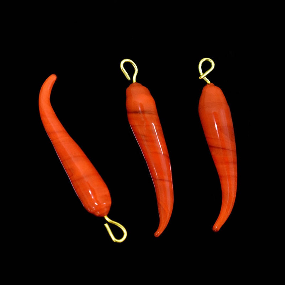 20 Pieces, Orange Color Chilli Shape Glass Pendant/chilli Pepper Charms ...
