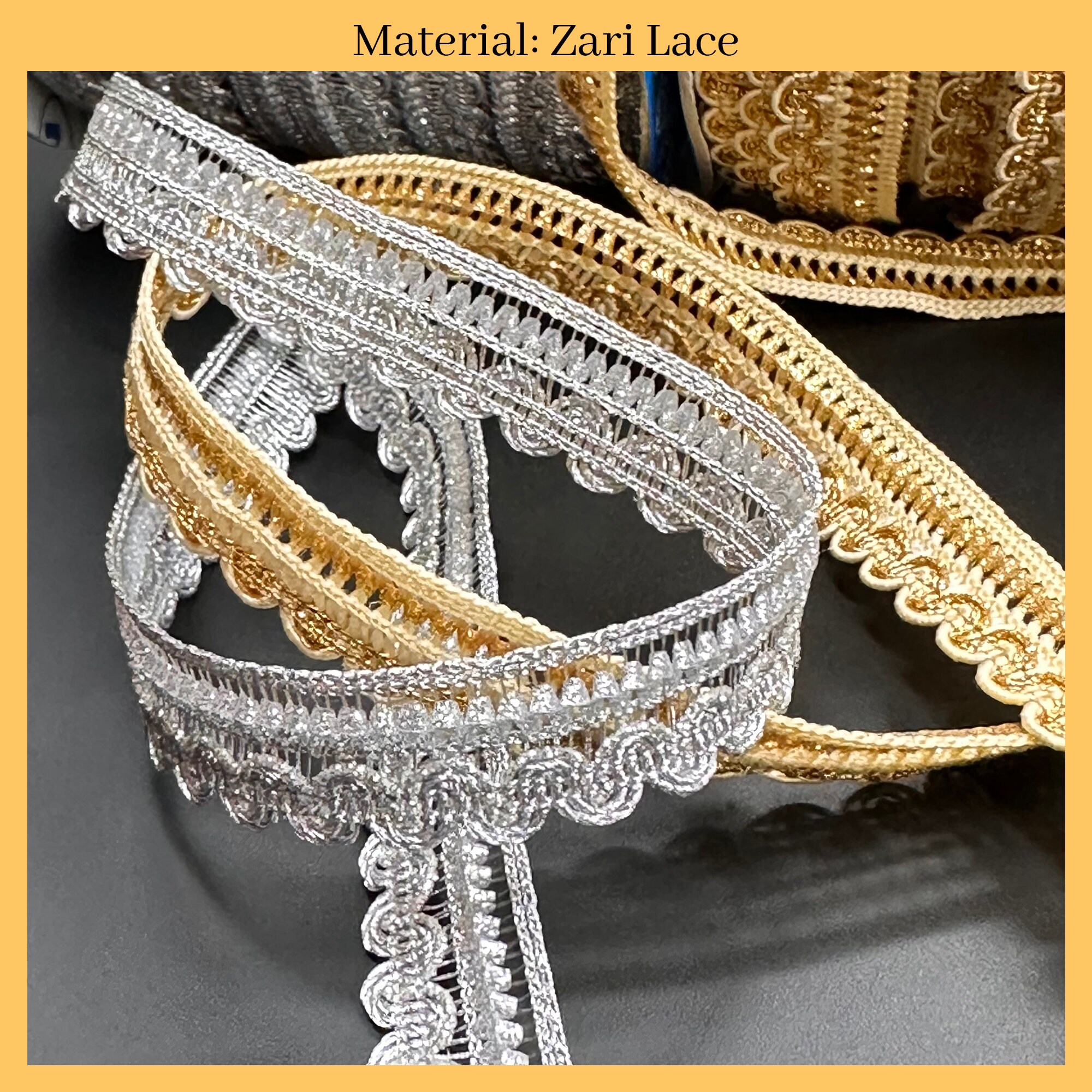 Gold & Silver Combo Zari Border Trim Lace for Sewing, Crafts, Dress ...