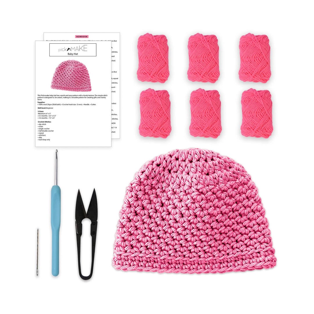 Crochet Kit, Crochet Beanie Hat, DIY Craft Kit, Knitting Starter Set ...