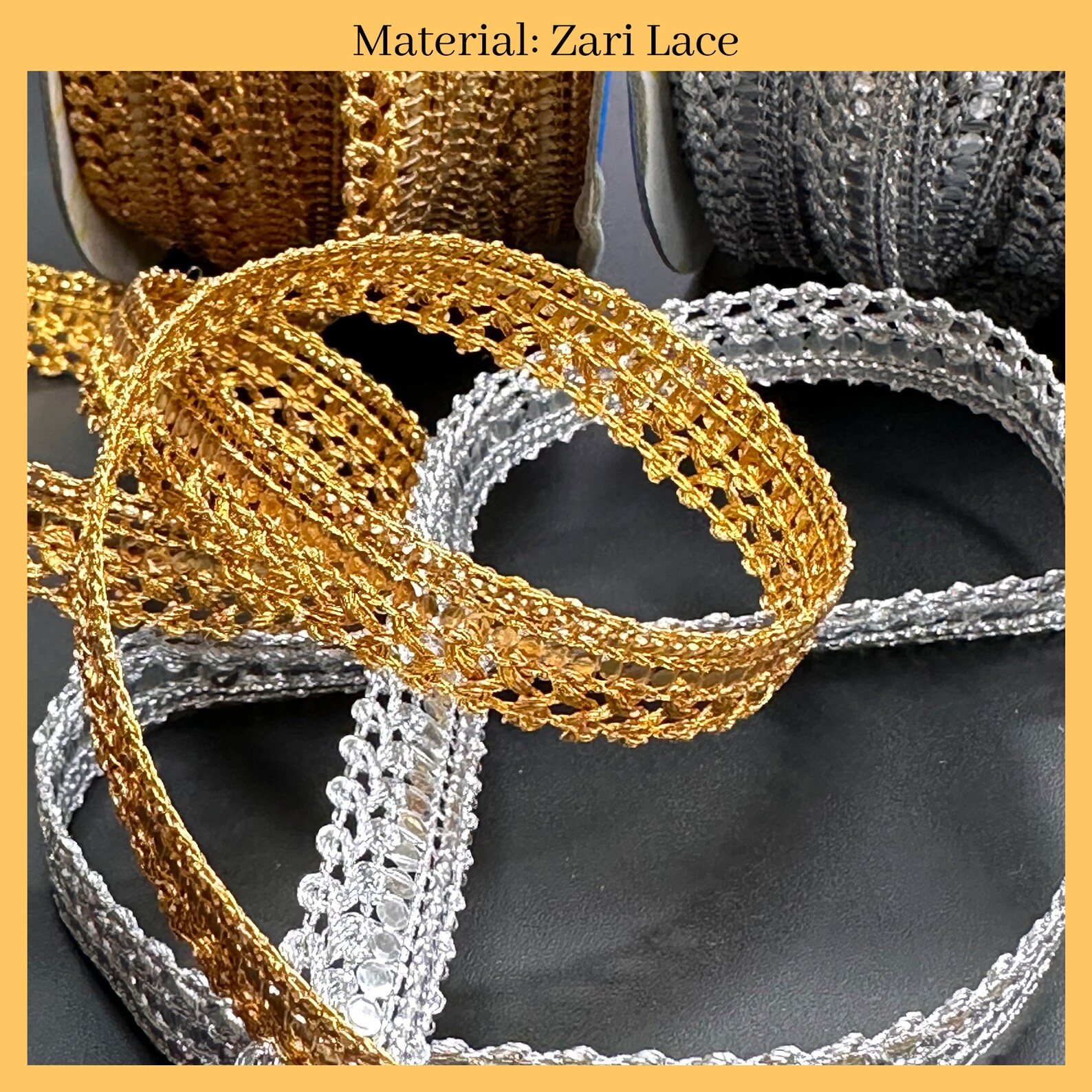 Gold & Silver Combo Zari Sequence Border Trim Lace for Sewing, Crafts ...