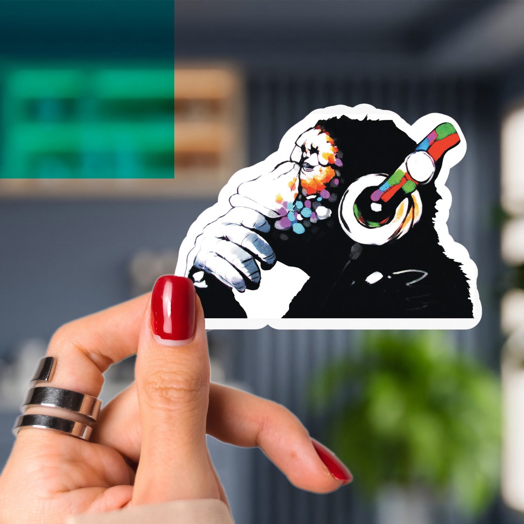 Laptop Vinyl Decal - Music Monkey in Headphones Art Sticker - Cool ...