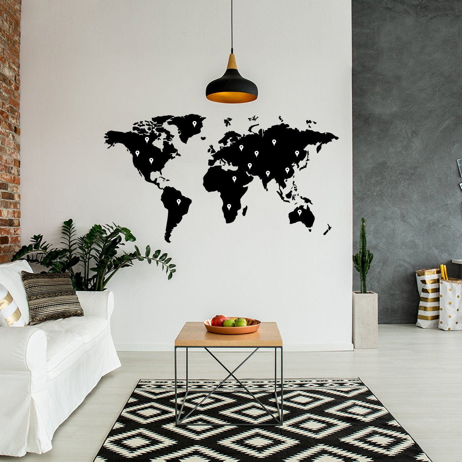 World Map Wall Decal - Large Vinyl Sticker of the Giant Travel Globe ...