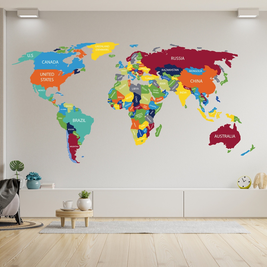 Large World Map Wall Decal - Giant Travel Globe With Country Names ...