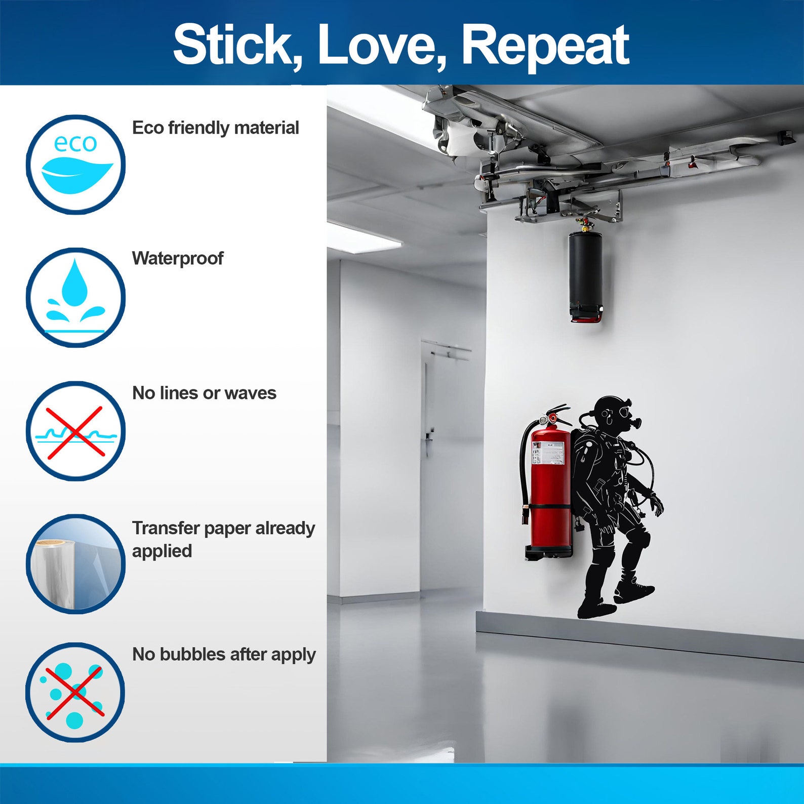 Creative Scuba Diver Silhouette Wall Sticker - Fire Extinguisher Deep ...