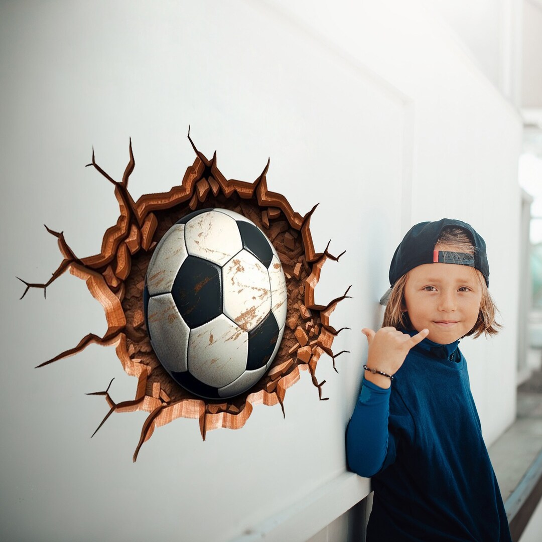 3D Football Wall Decal - Boys Room Breakthrough Sticker - Sporty Soccer ...