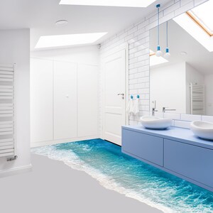 3D Ocean Beach Floor Bathroom Sticker - Sea Vinyl Decal for Bath Shower ...