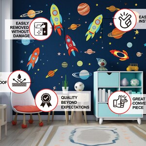 Outer Space Wall Decals - Astronaut and Galaxy Planet Stickers - Rocket ...