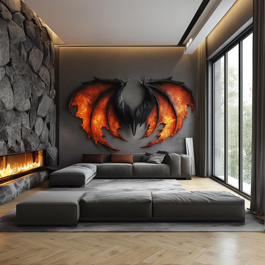 Dragon Wing Wall Mural | Fiery Fantasy Wall Art | Bold Statement Decor ...