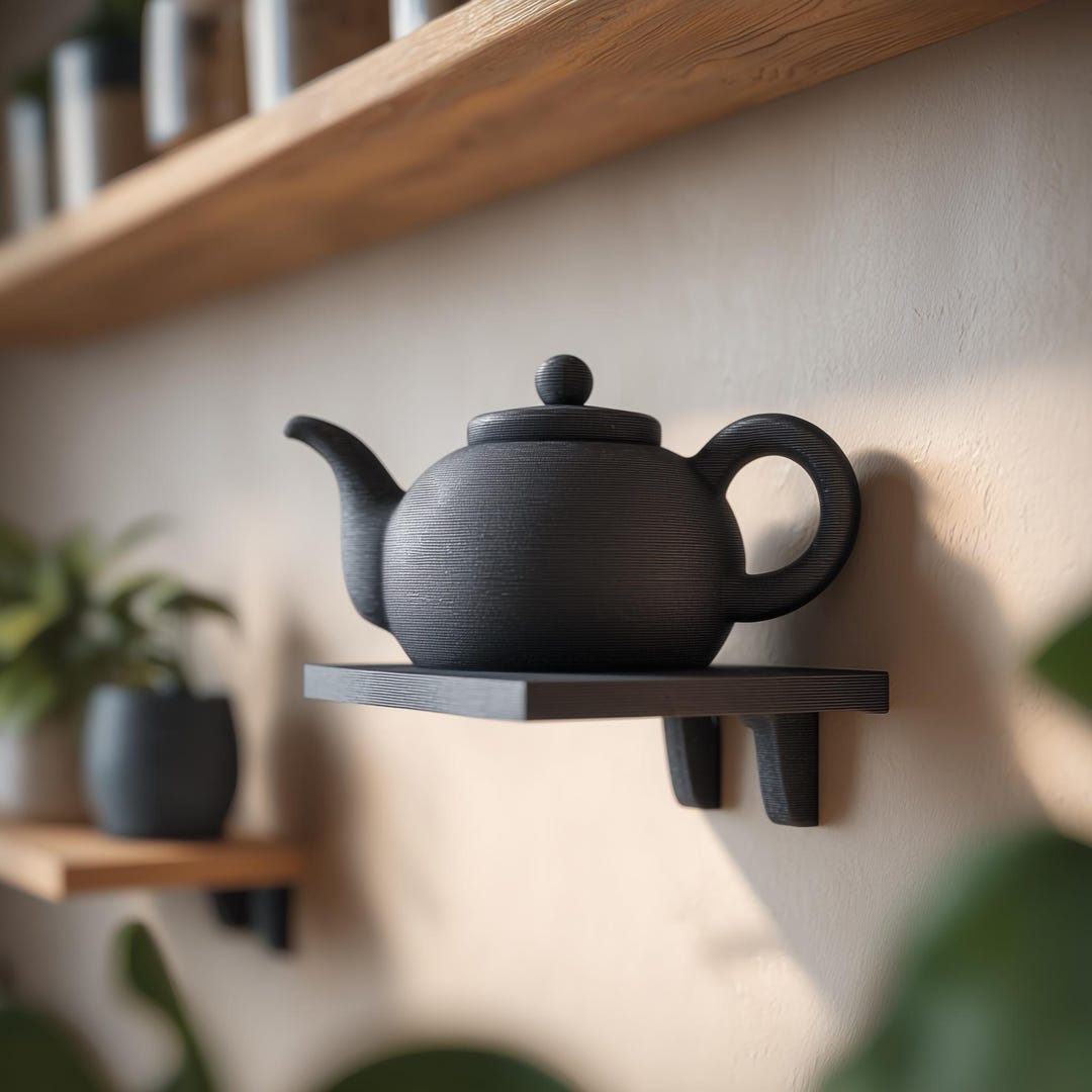 3D Printed Teapot Wall Shelf With Hidden Storage | Modern Kitchen Decor ...