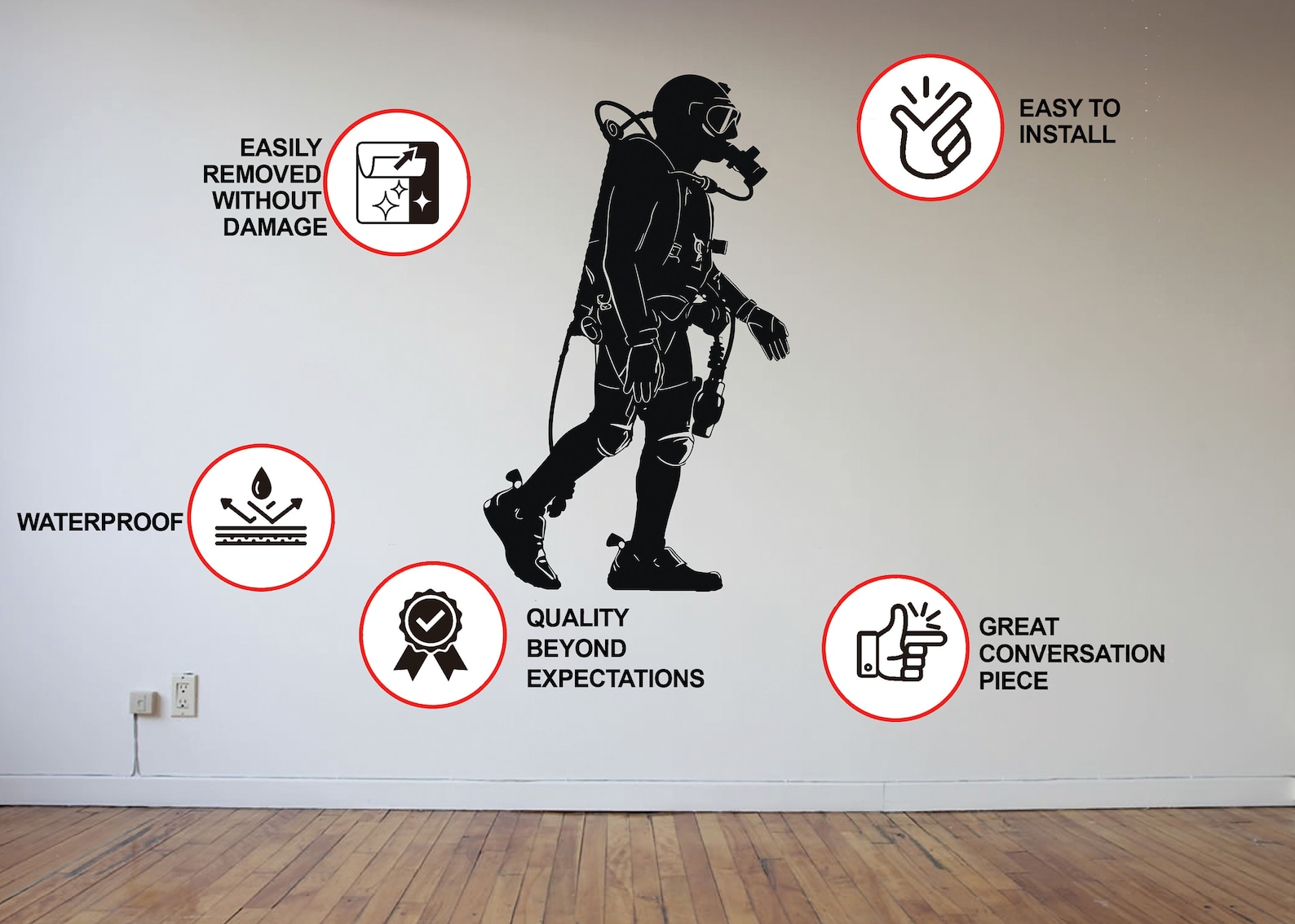 Scuba Diver Wall Sticker - Fire Extinguisher Deep Dive Silhouette ...