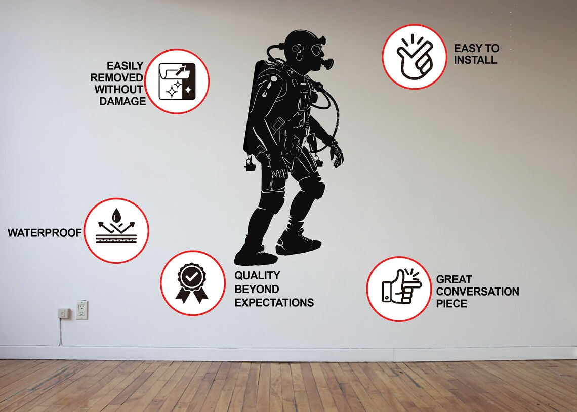 Creative Scuba Diver Silhouette Wall Sticker - Fire Extinguisher Deep ...
