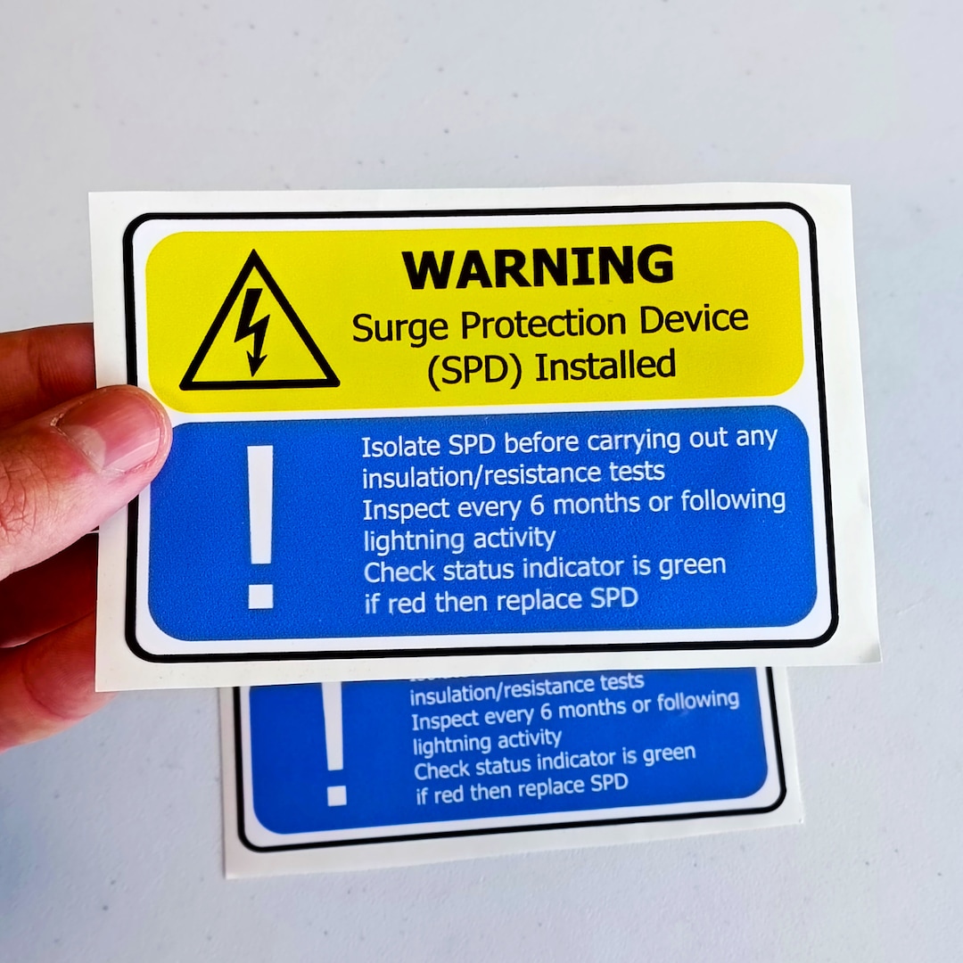 2x Surge Protection Device (SPD) Warning Label | Electrical Safety ...