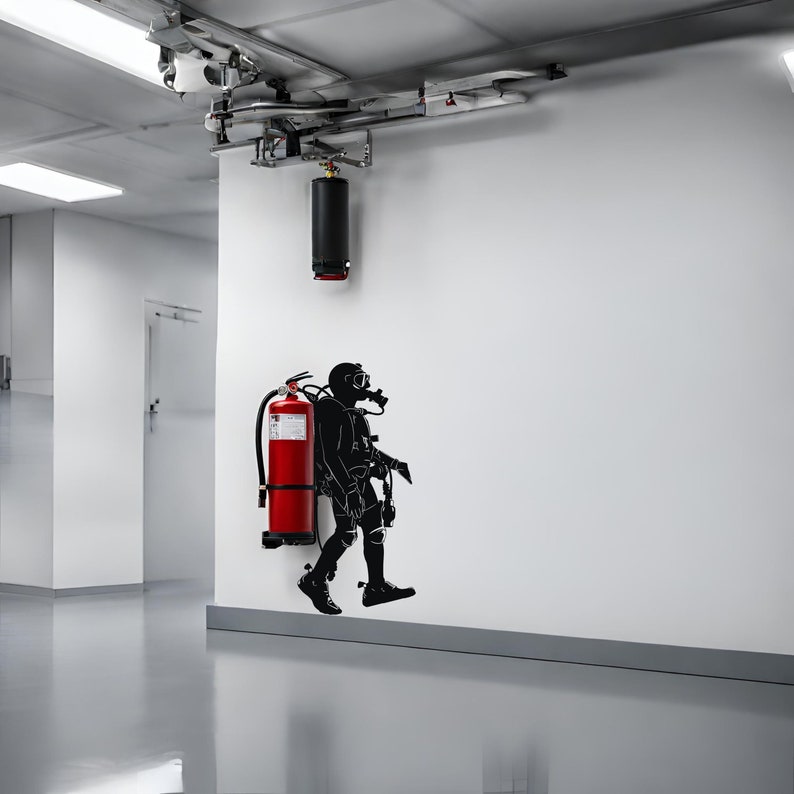Scuba Diver Wall Sticker - Fire Extinguisher Deep Dive Silhouette ...