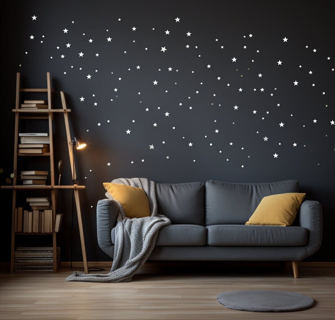 White Stars Wall Vinyl Stickers - Elegant Peel and Stick Art Map ...