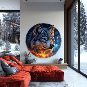 Mystical Wolf Wall Sticker | Cosmic 3D Wolf Mural Art | Celestial ...