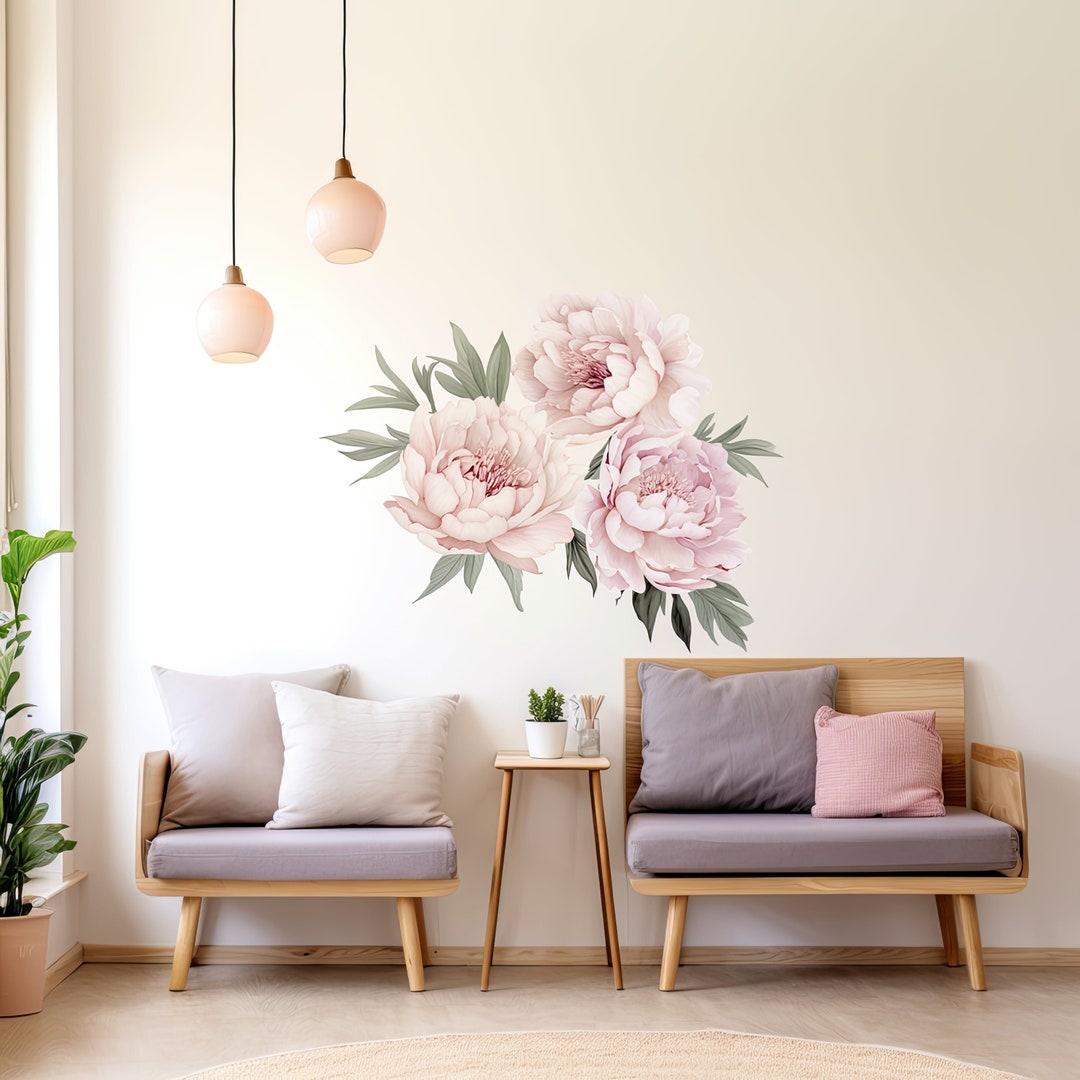 Lush Watercolor Peony Wall Decals - Vibrant Bloom Peel and Stick ...