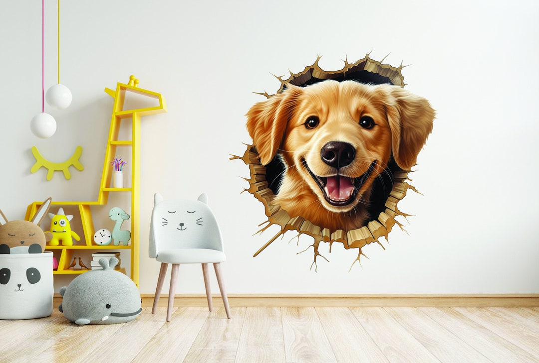 3D Cute Puppy Wall Sticker - Nursery Room Decor With Broken Dog ...