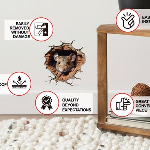 3D Mouse Hole Wall Sticker - Realistic Mouse Peeking From Mousehole ...