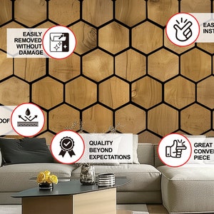 Hexagon Wallpaper Decals - Self-adhesive Wooden Hexagon Wall Design ...