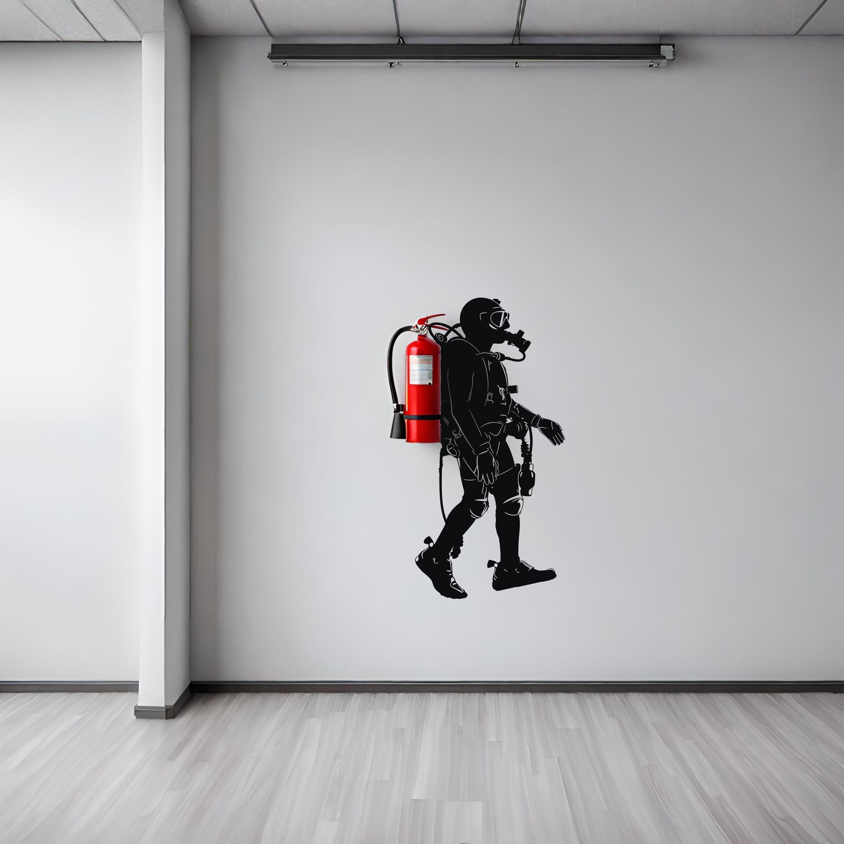 Scuba Diver Wall Sticker - Fire Extinguisher Deep Dive Silhouette ...