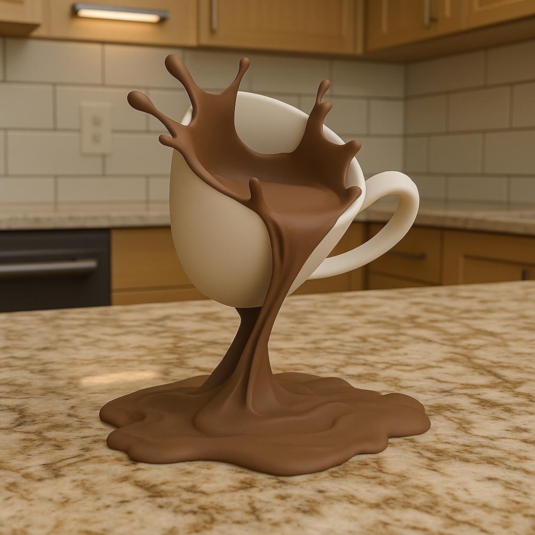 3D Printed Coffee Splash Sculpture | Floating Spilling Coffee Cup ...