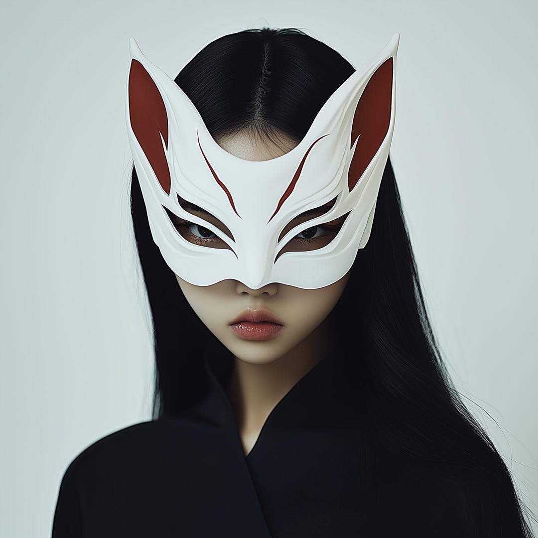 Japanese Fox Spirit Mask | Half Face Cosplay Mask | 3D Printed Samurai ...