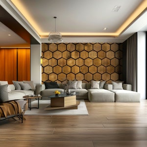 Hexagon Wallpaper Decals - Self-adhesive Wooden Hexagon Wall Design ...
