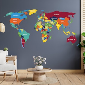 Large World Map Wall Decal - Giant Travel Globe With Country Names ...
