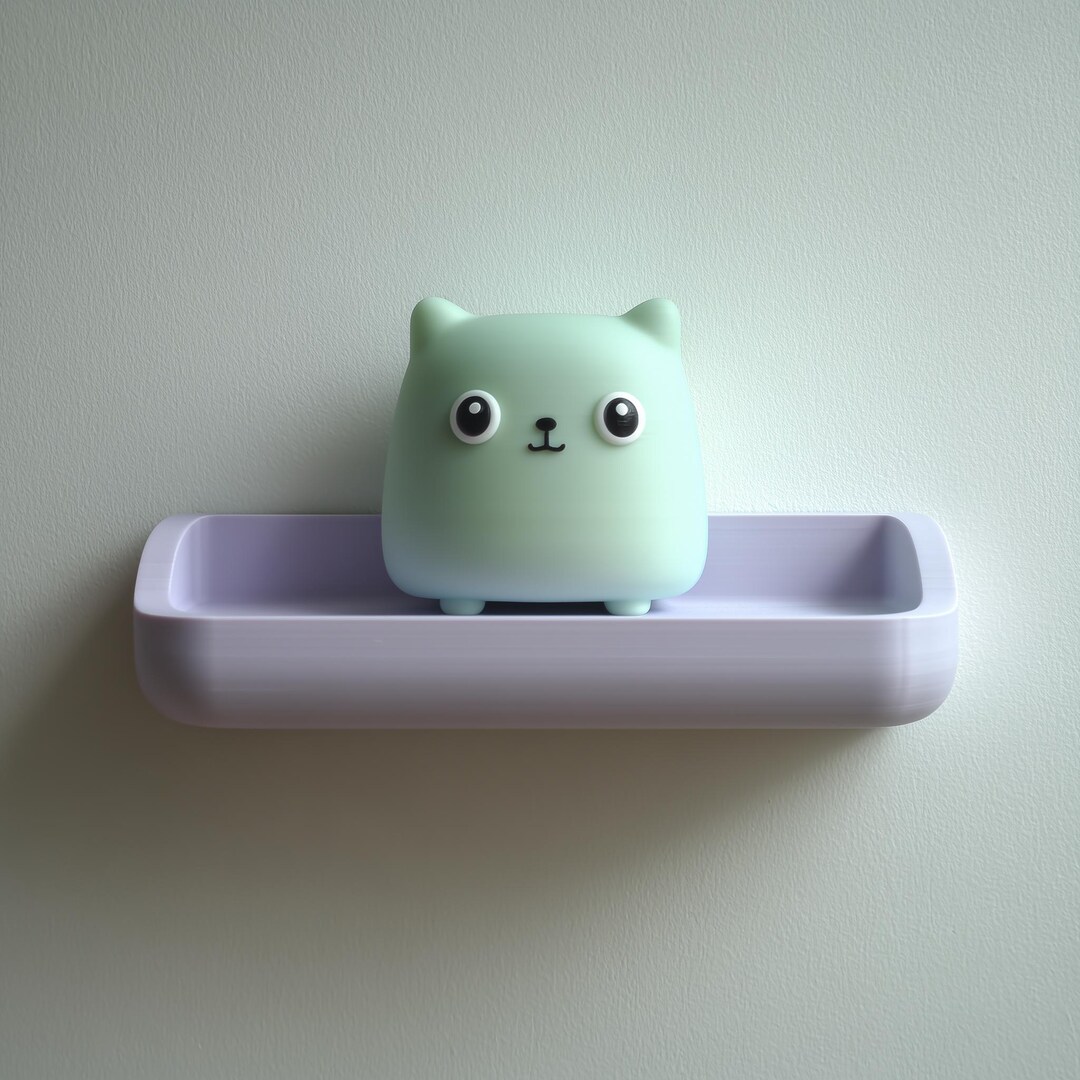 3D Printed Cat Wall Shelf | Minimal Cube Character Floating Ledge ...