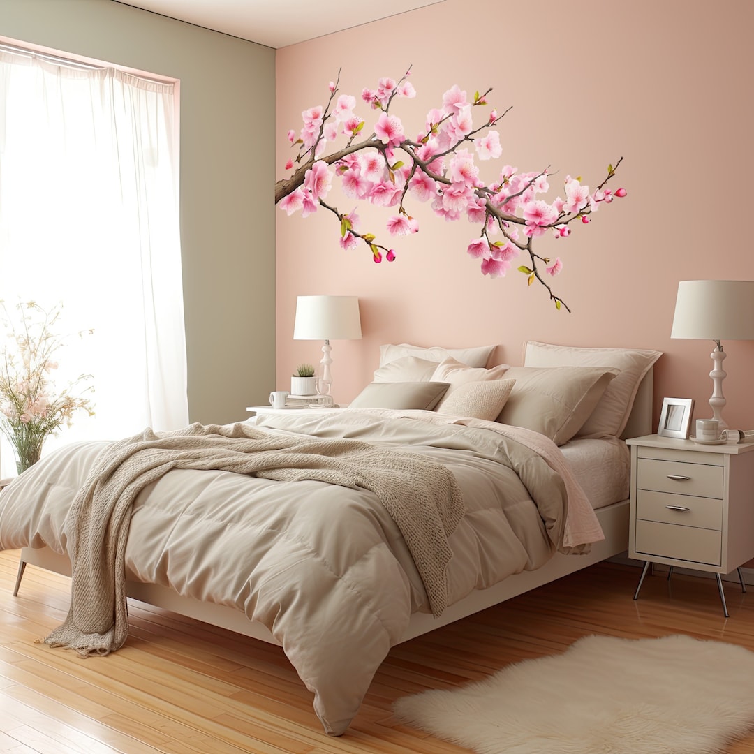 Cherry Blossom Corner Tree Wall Decal - Nursery Vinyl Sticker With ...