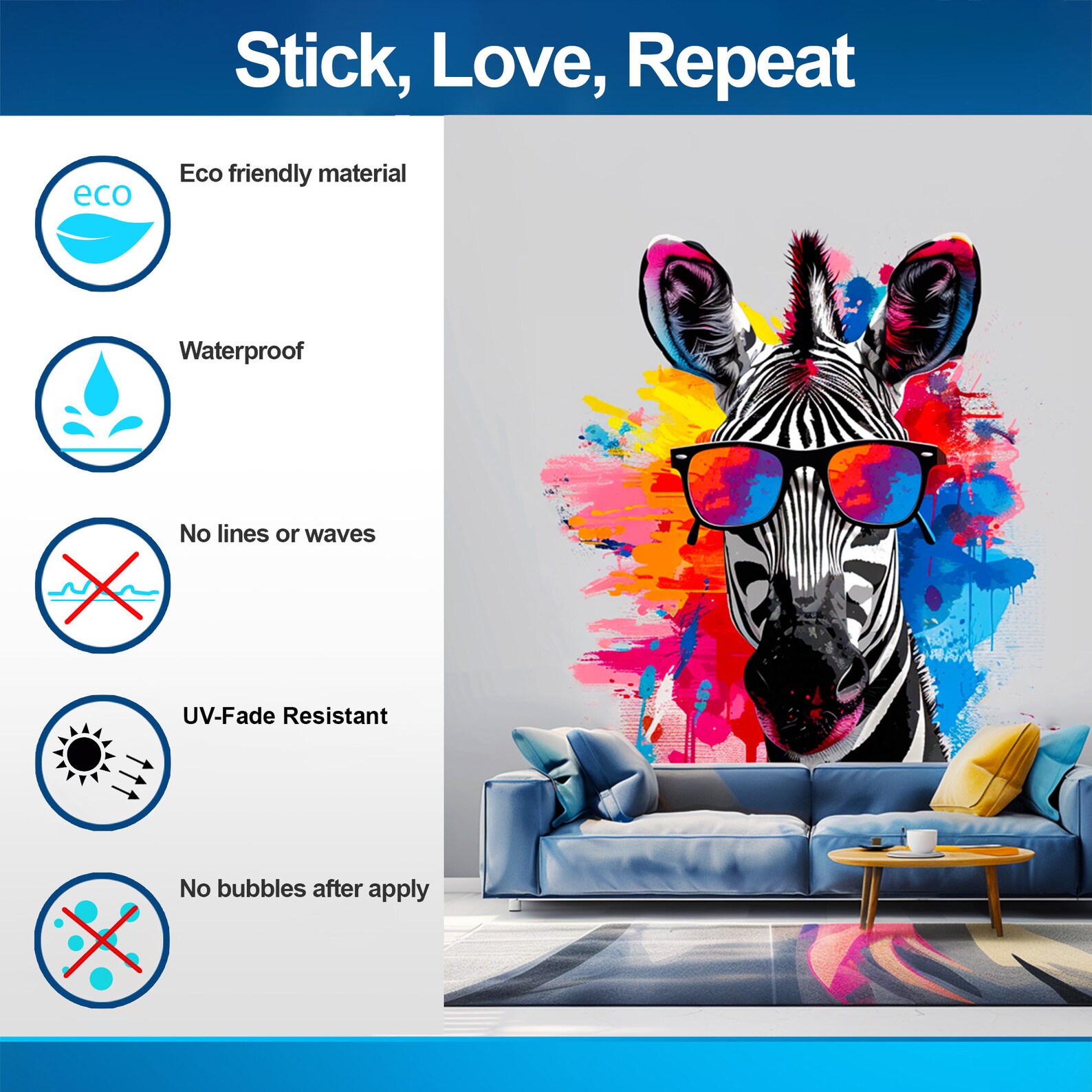 Whimsical Zebra in Glasses Wall Decal - Colorful Watercolor Toddler ...