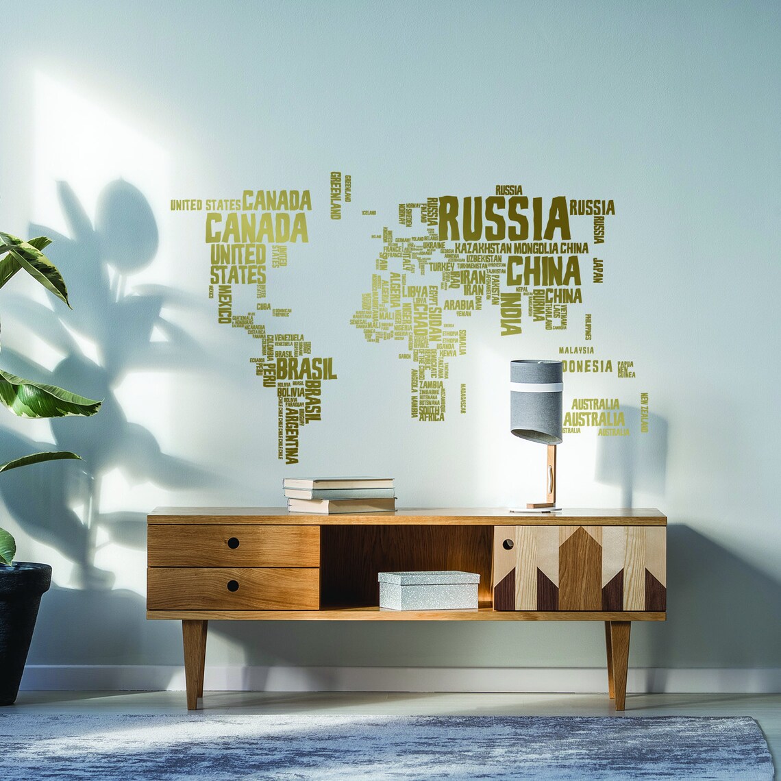 World Map Wall Decal - Large Vinyl Sticker of the Giant Travel Globe ...