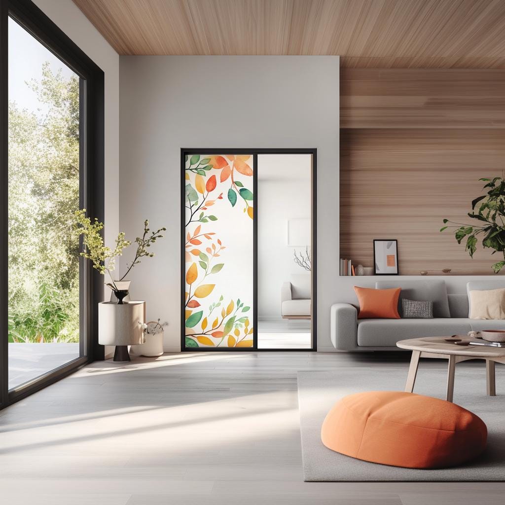 Custom Frosted Glass Film With Leaf Design | Privacy Window Etched Film ...
